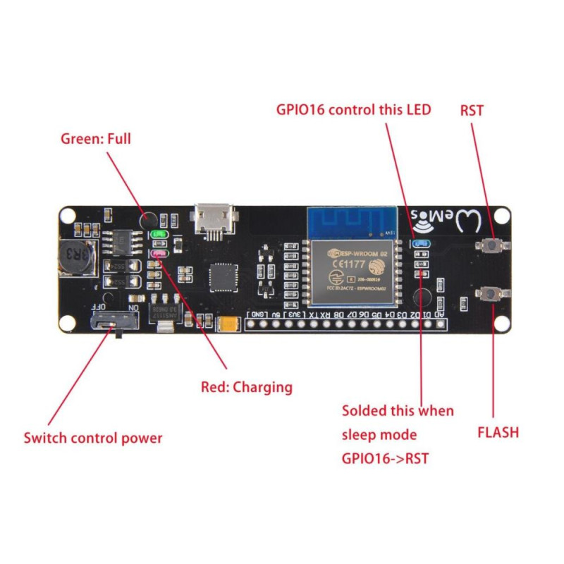 ESP-WROOM-02 MINI ESP8266 WIFI PARA BATERÍA 18650